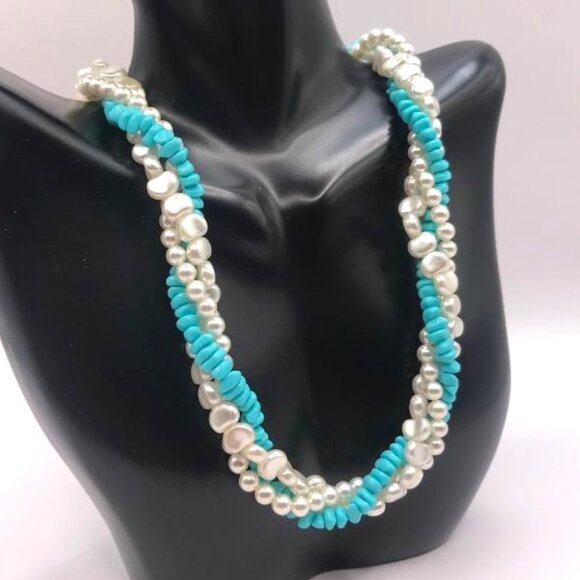 Unbranded | Jewelry | Triple Twist Faux Pearl Faux Turquoise Bead ...